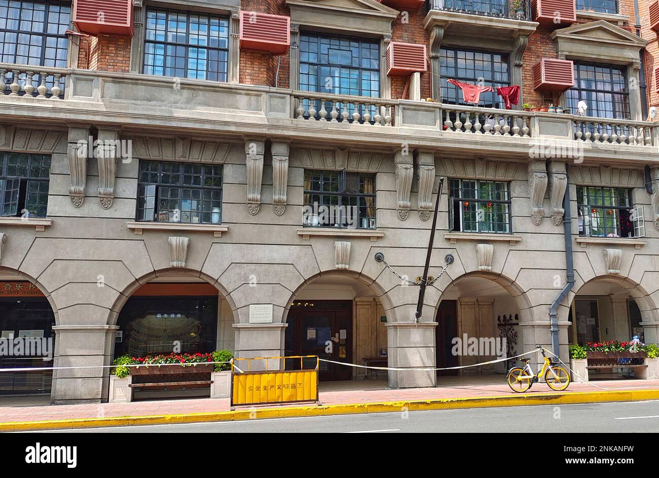 A view of the colonial-style building inside the cordon on Wukang Road ...