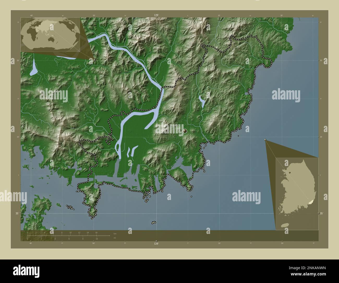 Busan, metropolitan city of South Korea. Elevation map colored in wiki ...