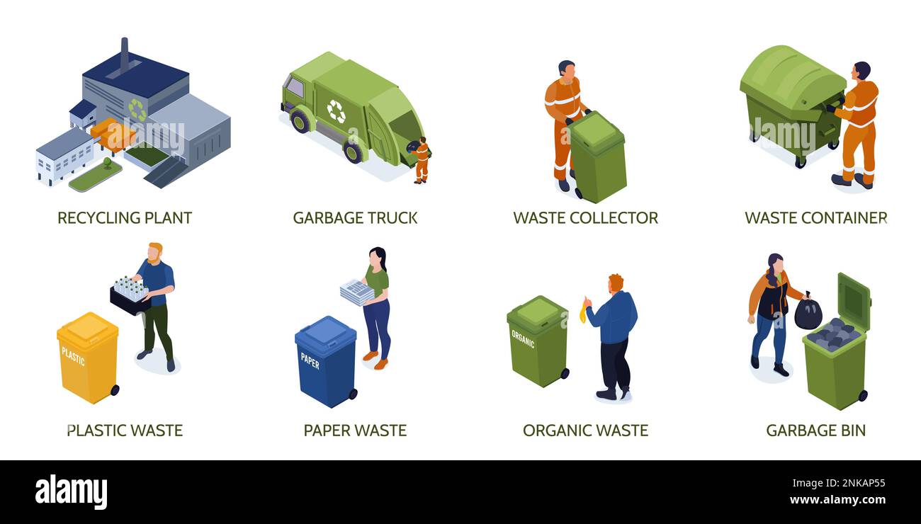 Isometric recycling compositions set with isolated views of plant ...