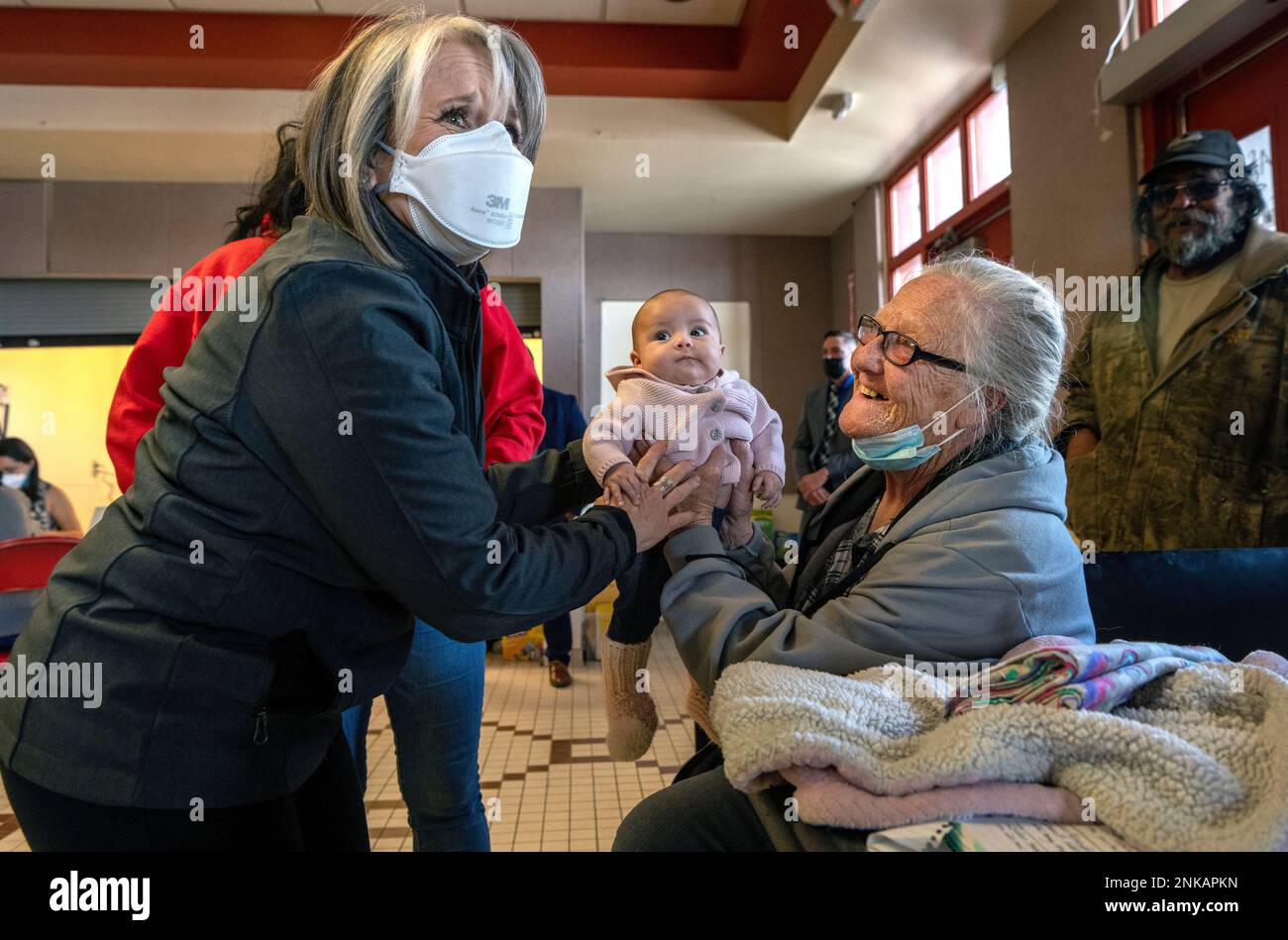 New Mexico Gov. Michelle Lujan Grisham, left, talks Connie Guinn and ...