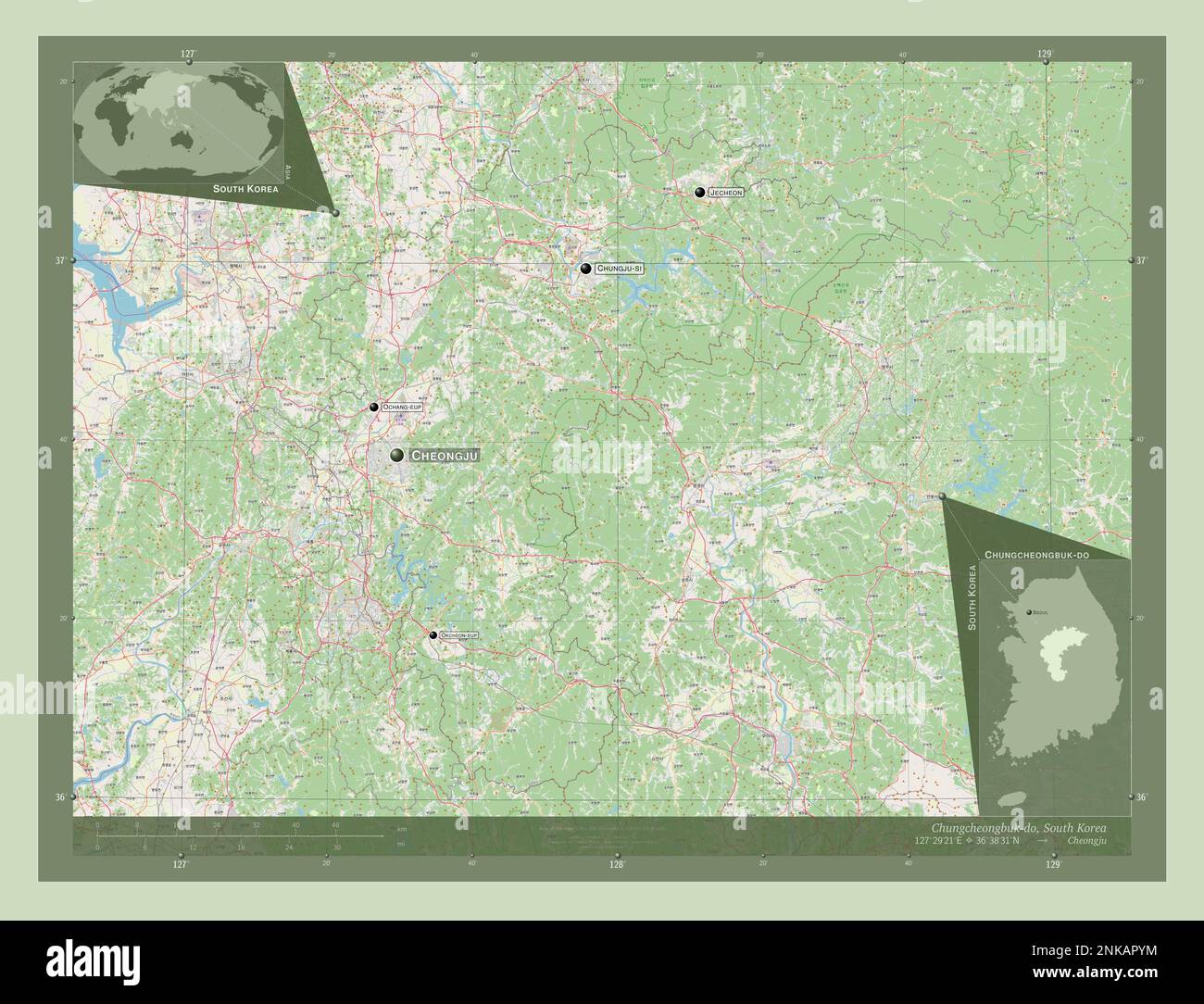Chungcheongbuk-do, province of South Korea. Open Street Map. Locations ...