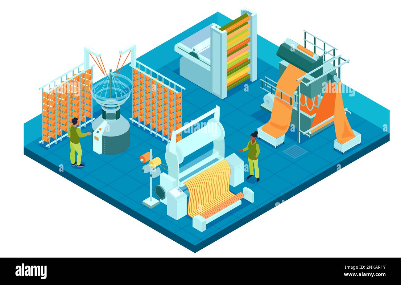 Isometric textile industry composition with isolated view of factory ...