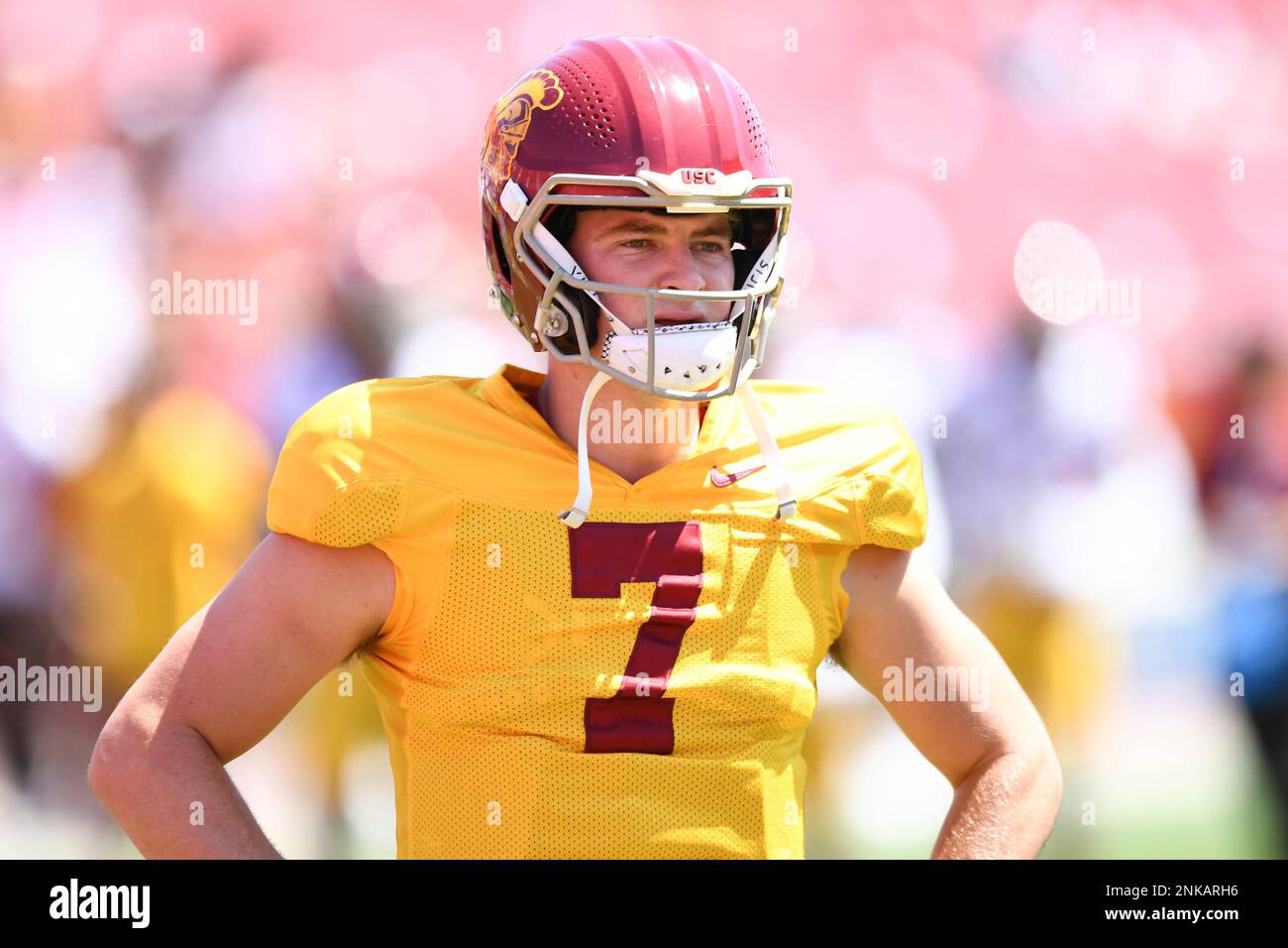 LOS ANGELES, CA - APRIL 23: USC Trojans quarterback Miller Moss (7 ...