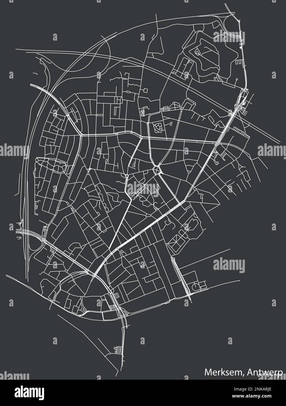 Street roads map of the MERKSEM DISTRICT, ANTWERP Stock Vector Image ...