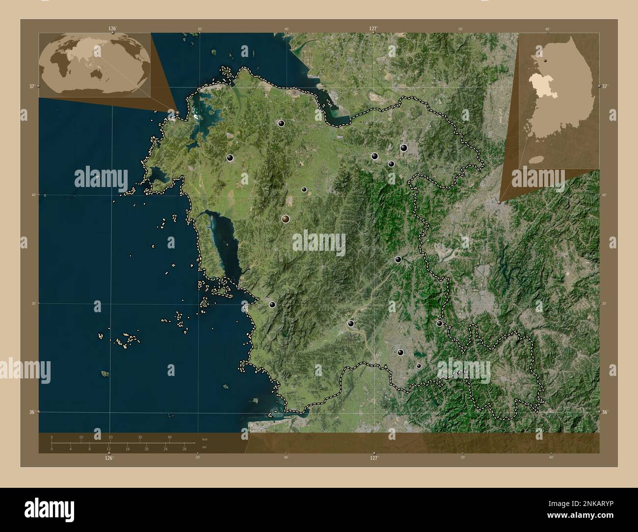 Chungcheongnam-do, province of South Korea. Low resolution satellite ...