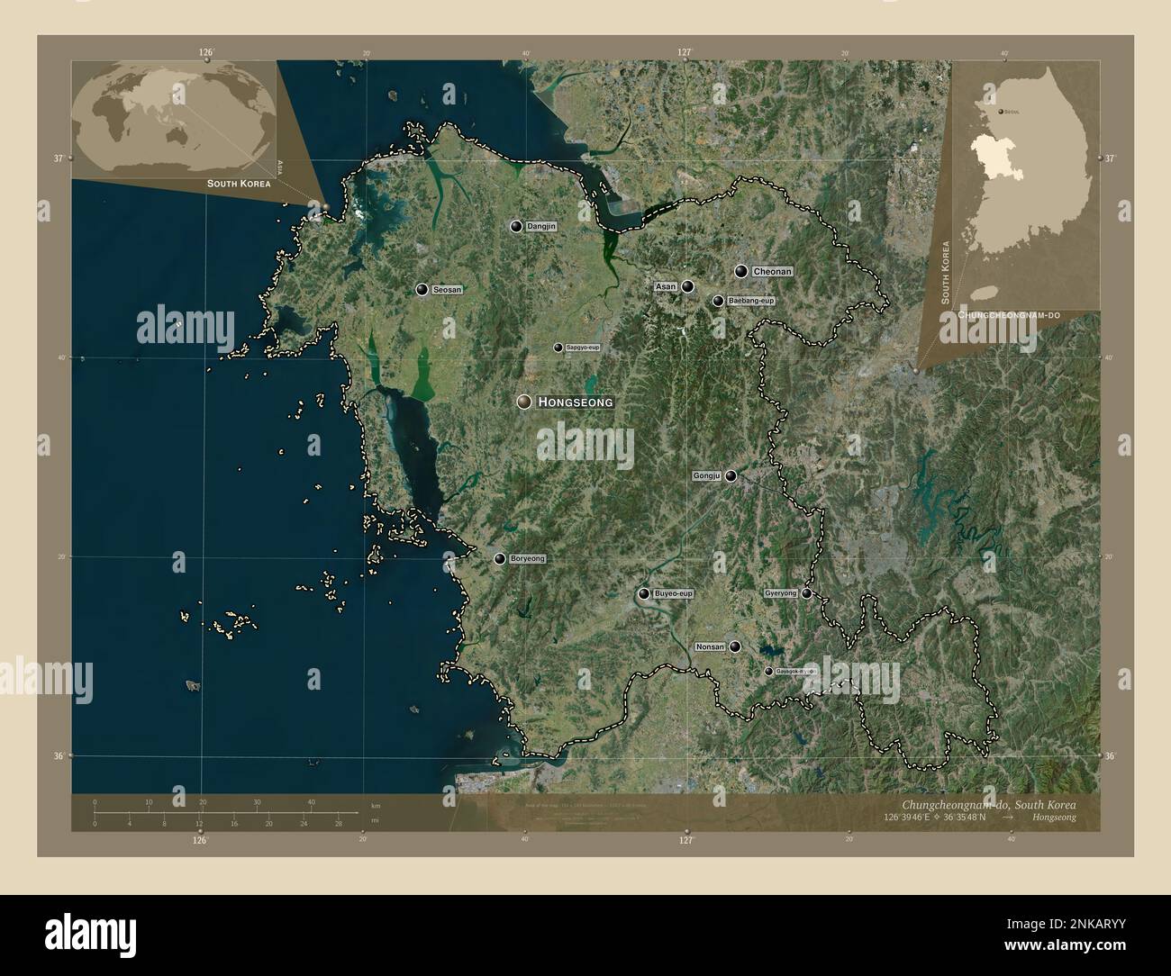 Chungcheongnam-do, province of South Korea. High resolution satellite ...