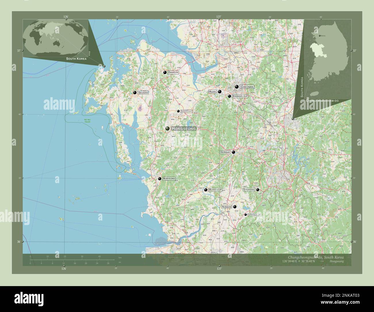 Chungcheongnam-do, province of South Korea. Open Street Map. Locations ...