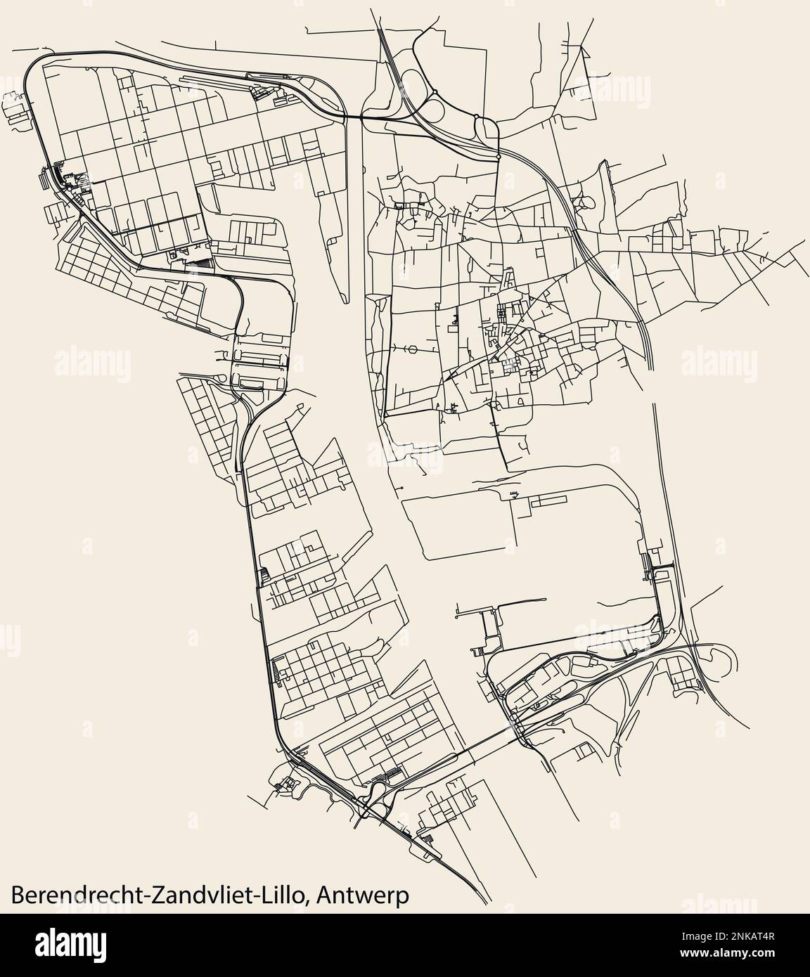 Detailed hand-drawn navigational urban street roads map of the ...