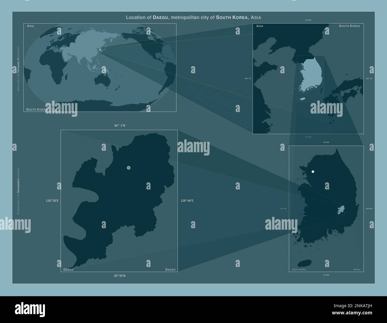 Daegu, metropolitan city of South Korea. Diagram showing the location ...
