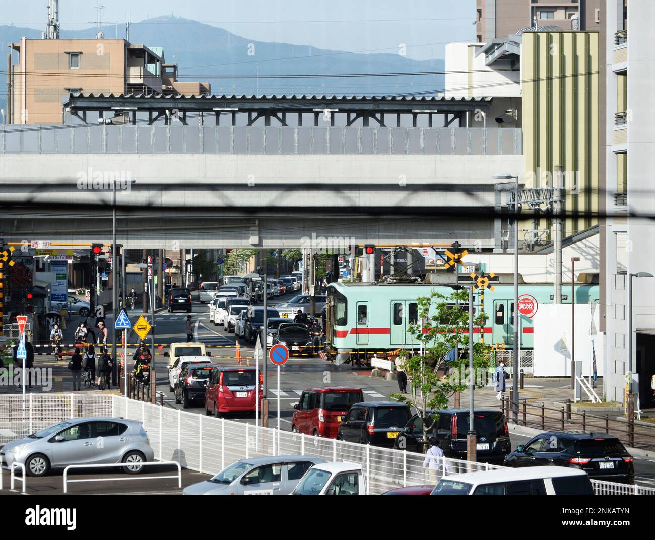 A train of Nishi-Nippon Railroad Co., Ltd. runs in Onojo City, Fukuoka ...