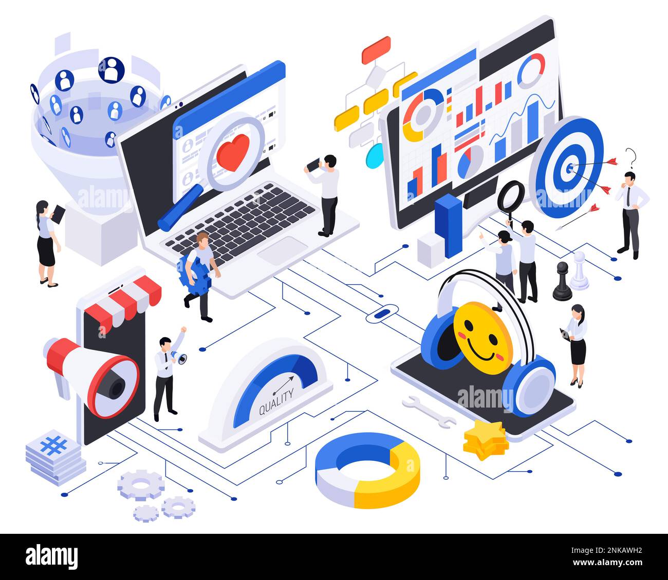 Business growth strategy isometric composition with flowchart of social ...