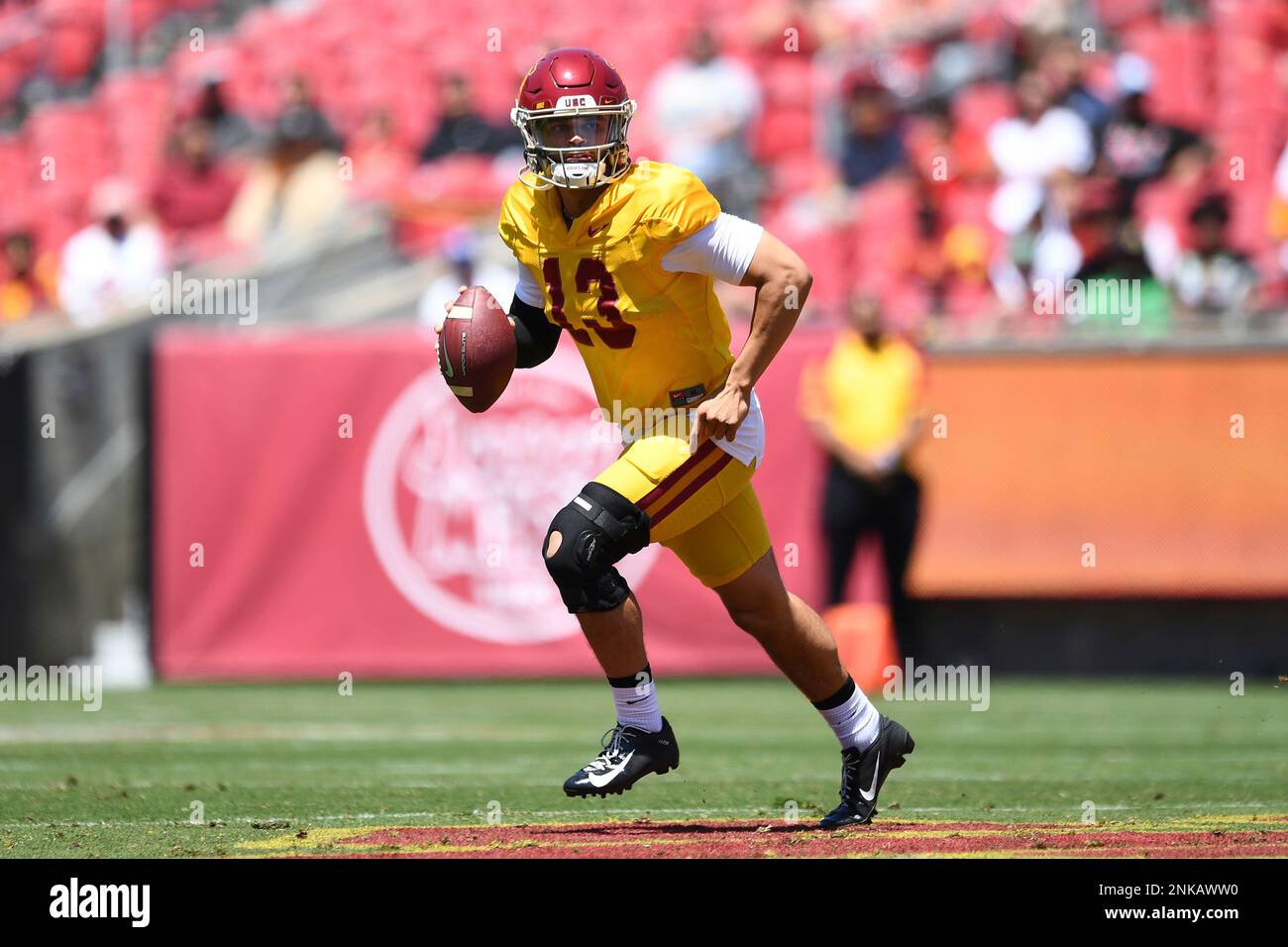 LOS ANGELES, CA - APRIL 23: USC Trojans quarterback Caleb Williams (13 ...