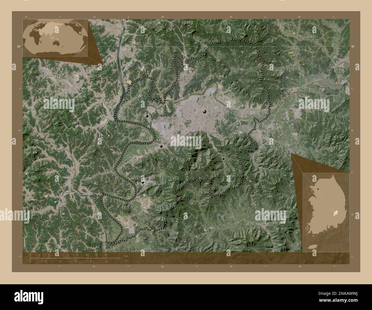 Daegu, metropolitan city of South Korea. Low resolution satellite map ...