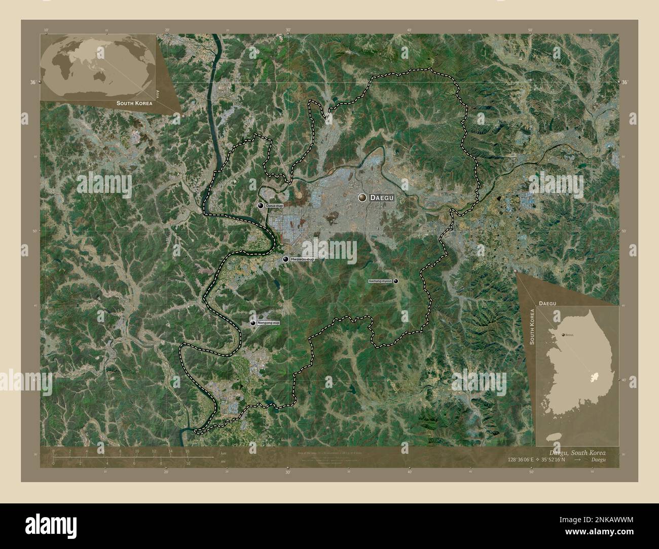 Daegu, metropolitan city of South Korea. High resolution satellite map ...