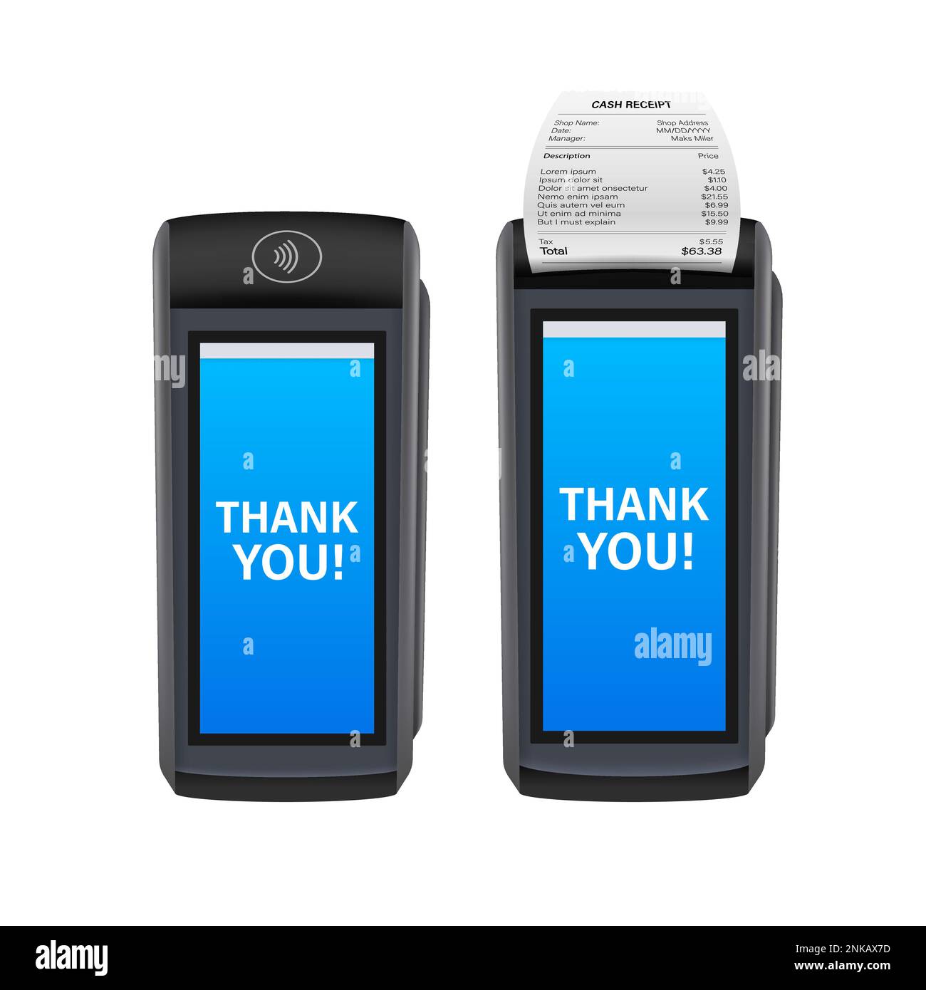 POS Terminal, Paper Receipt. Approved, Rejected Payment. NFC Payments ...