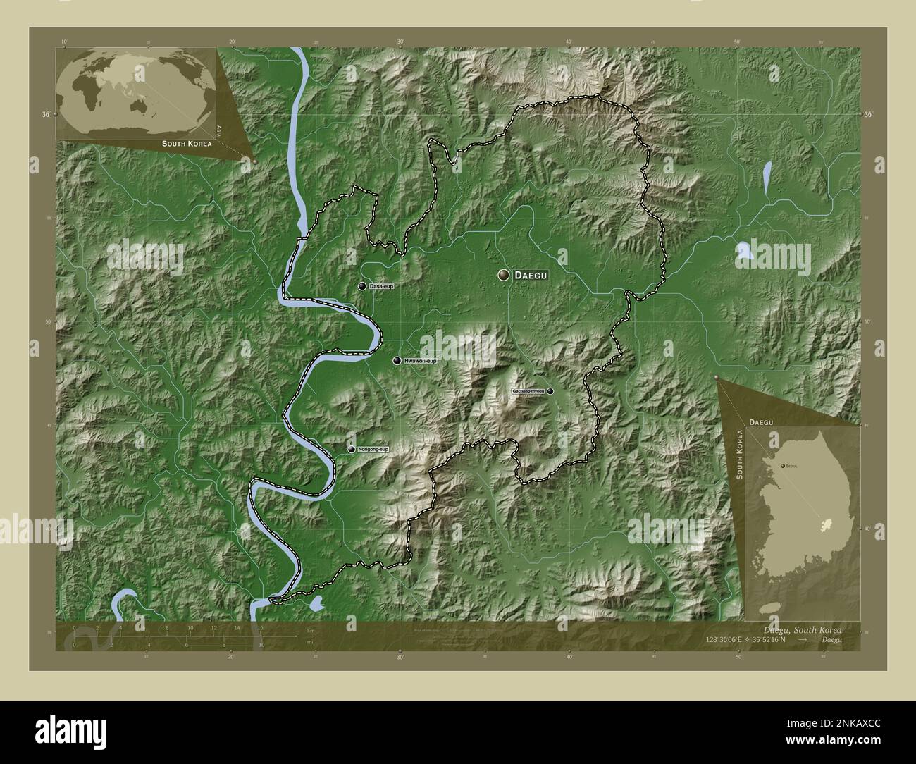 Daegu, metropolitan city of South Korea. Elevation map colored in wiki ...