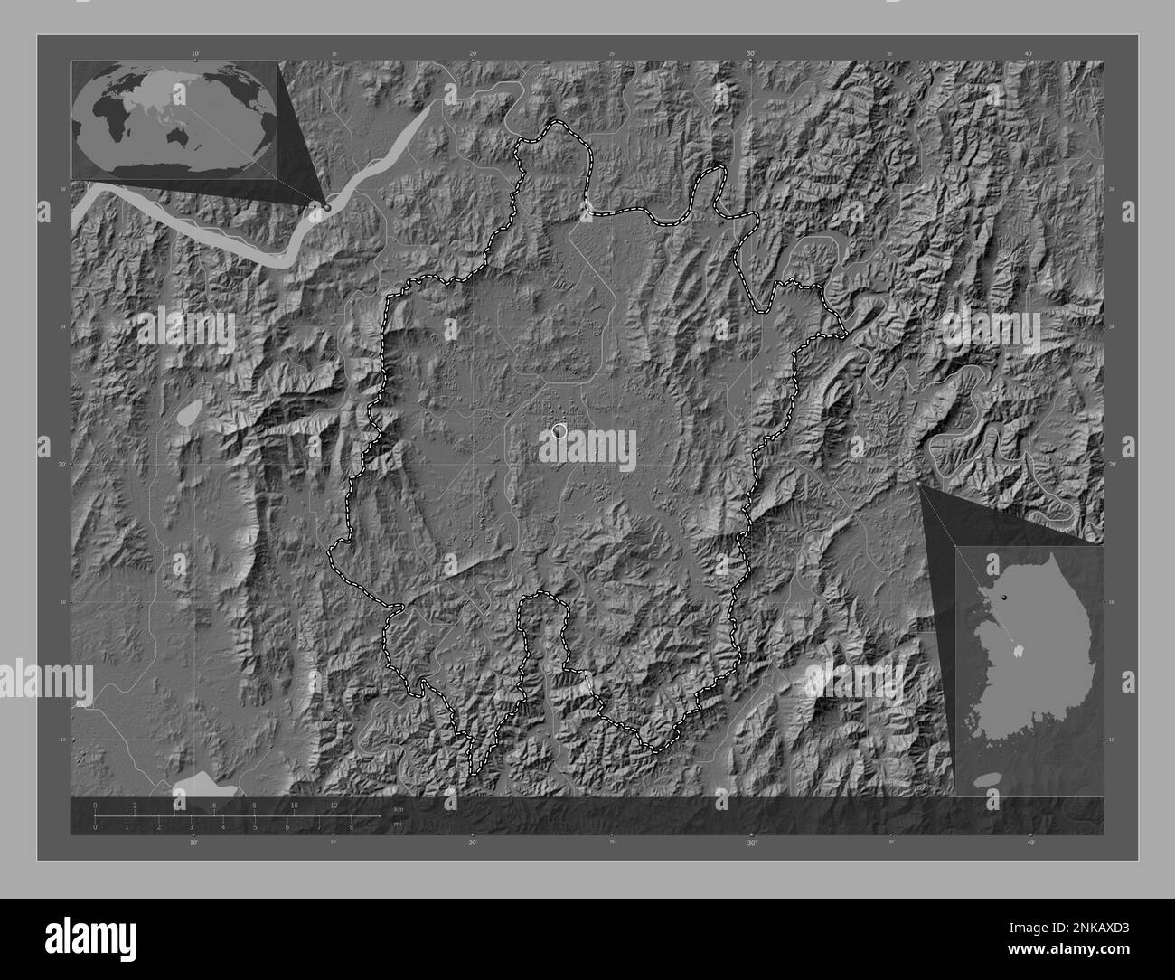 Daejeon, metropolitan city of South Korea. Bilevel elevation map with ...