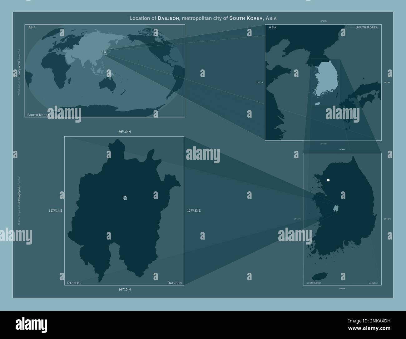 Daejeon, metropolitan city of South Korea. Diagram showing the location ...