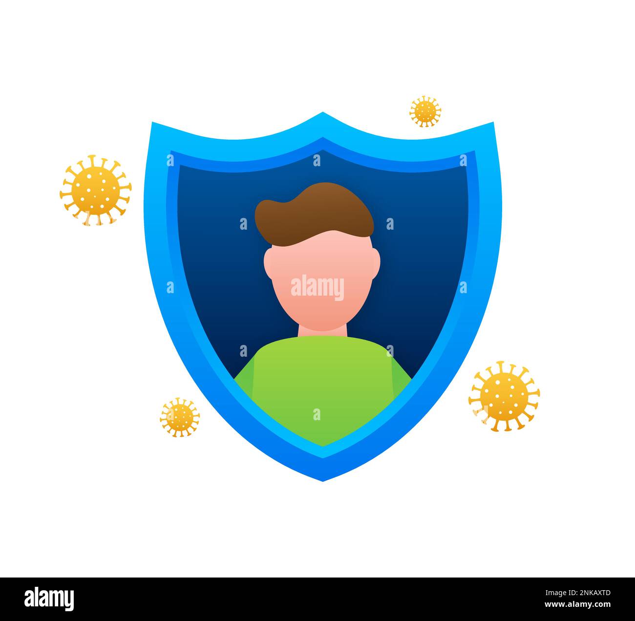 Immune system concept. Medical shield surrounded by viruses and ...