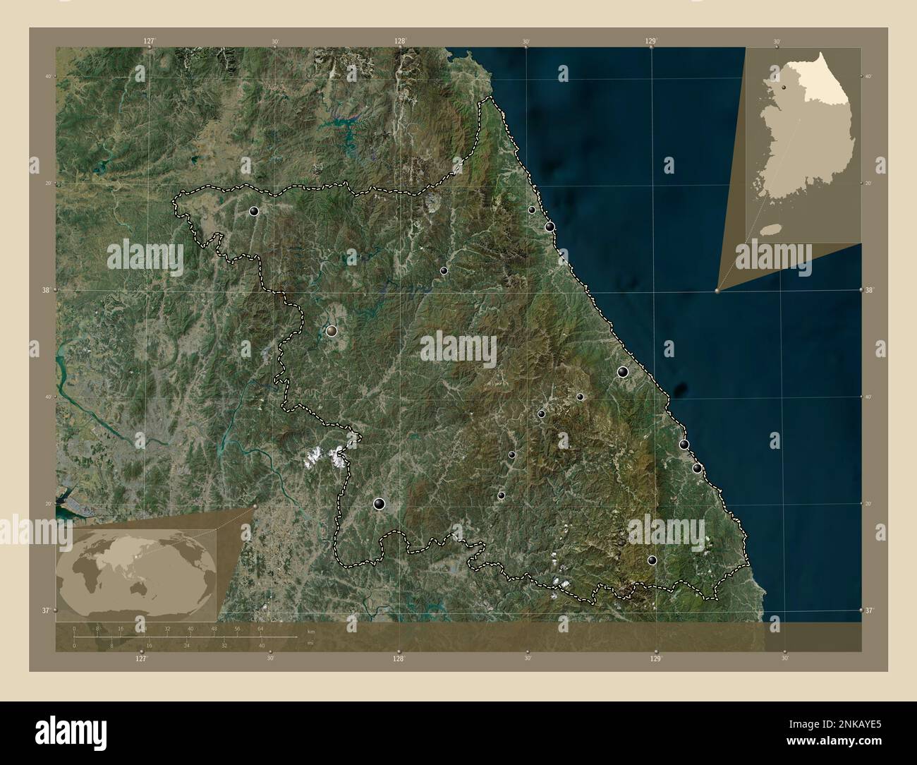 Gangwon-do, province of South Korea. High resolution satellite map ...