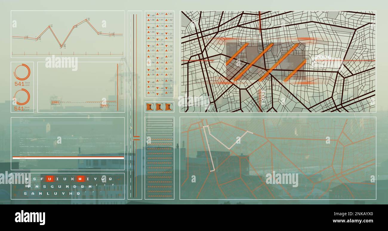 Composition of data processing over cityscape Stock Photo - Alamy