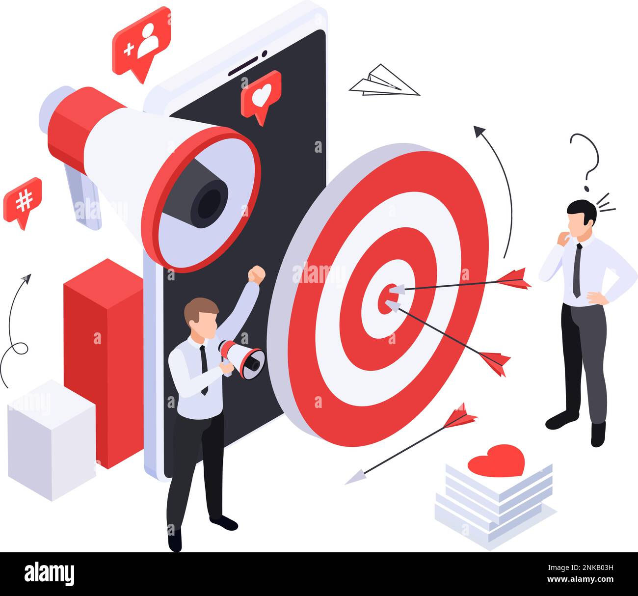Business growth strategy isometric composition with megaphone and ...