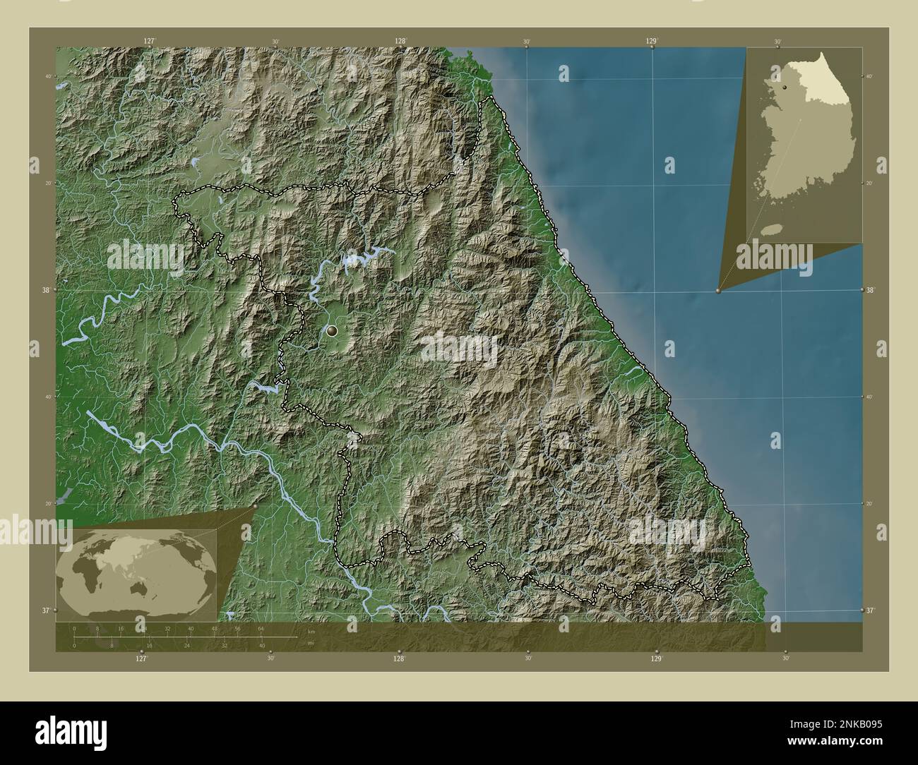 Gangwon-do, province of South Korea. Elevation map colored in wiki ...