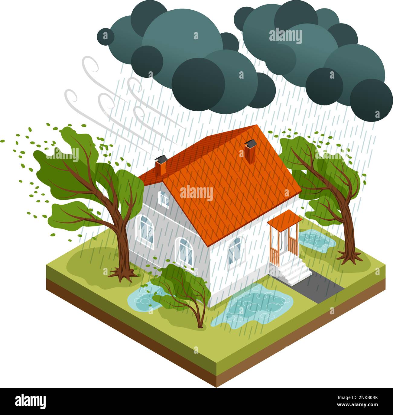 Isometric isolated storm weather composition large house is surrounded ...