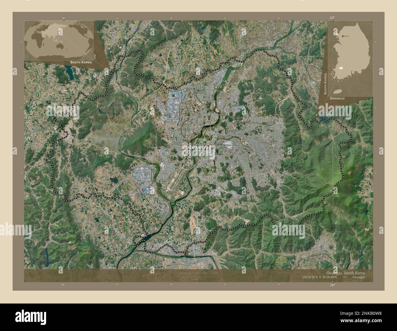 Gwangju, metropolitan city of South Korea. High resolution satellite ...