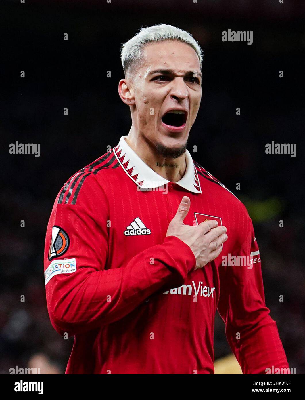 Manchester United's Antony celebrates scoring their side's second goal ...