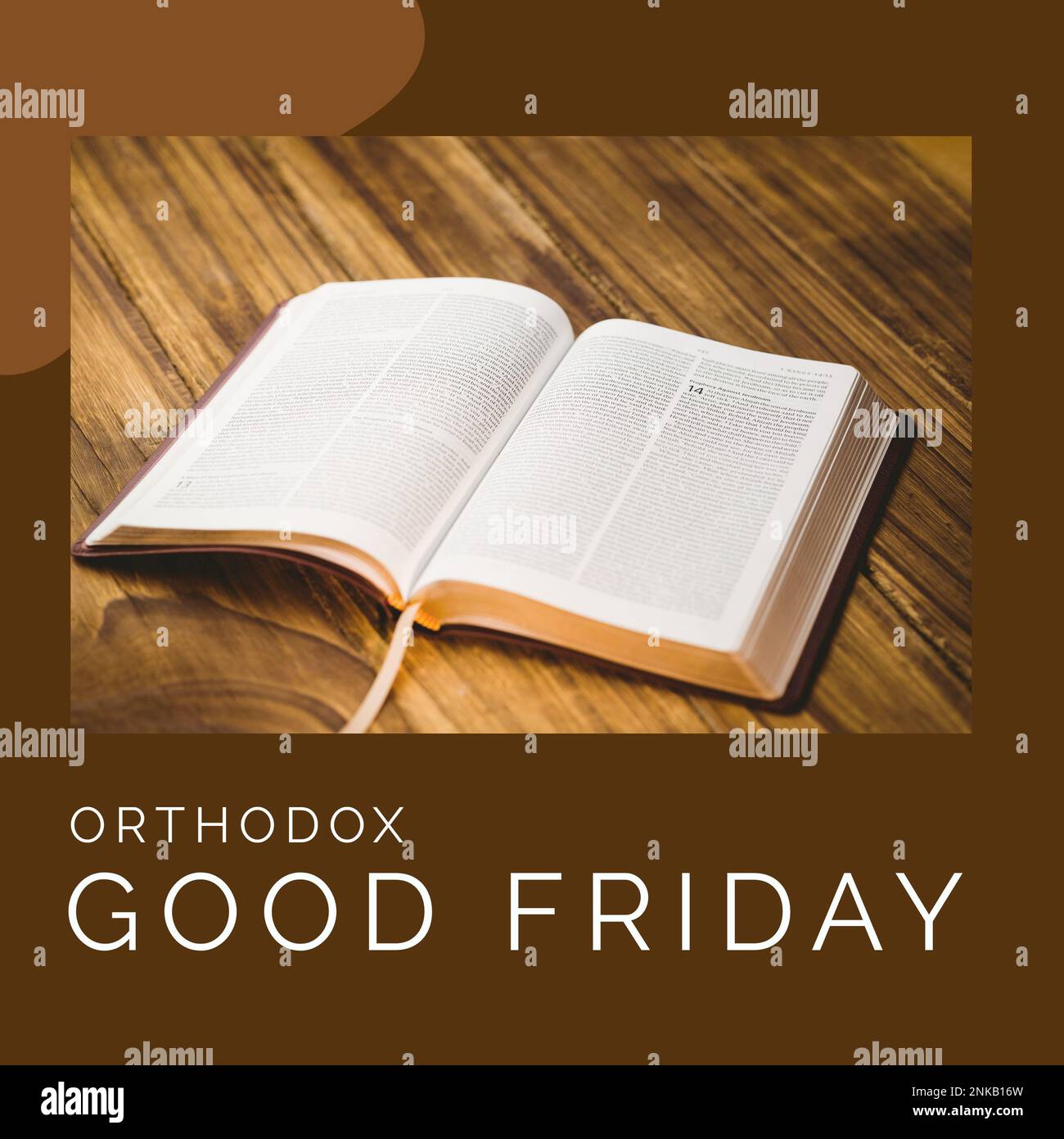 Composite of orthodox good friday text and bible on wooden table, copy ...