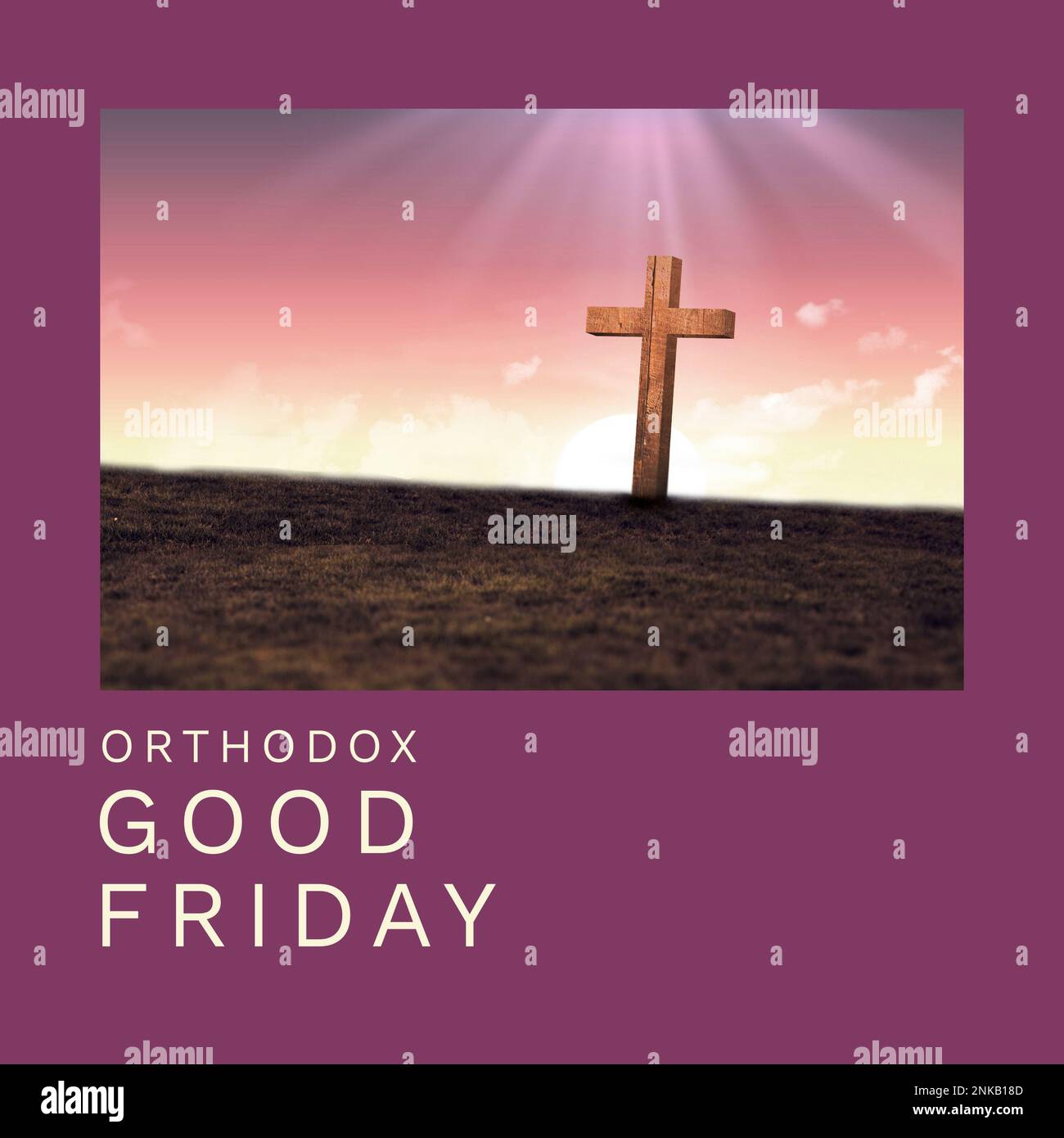 Composite of cross on land against sky with orthodox good friday text ...
