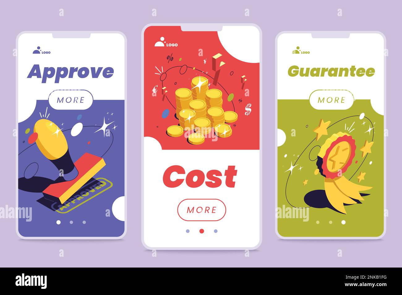 Product quality control mobile app design concept depicting approve ...
