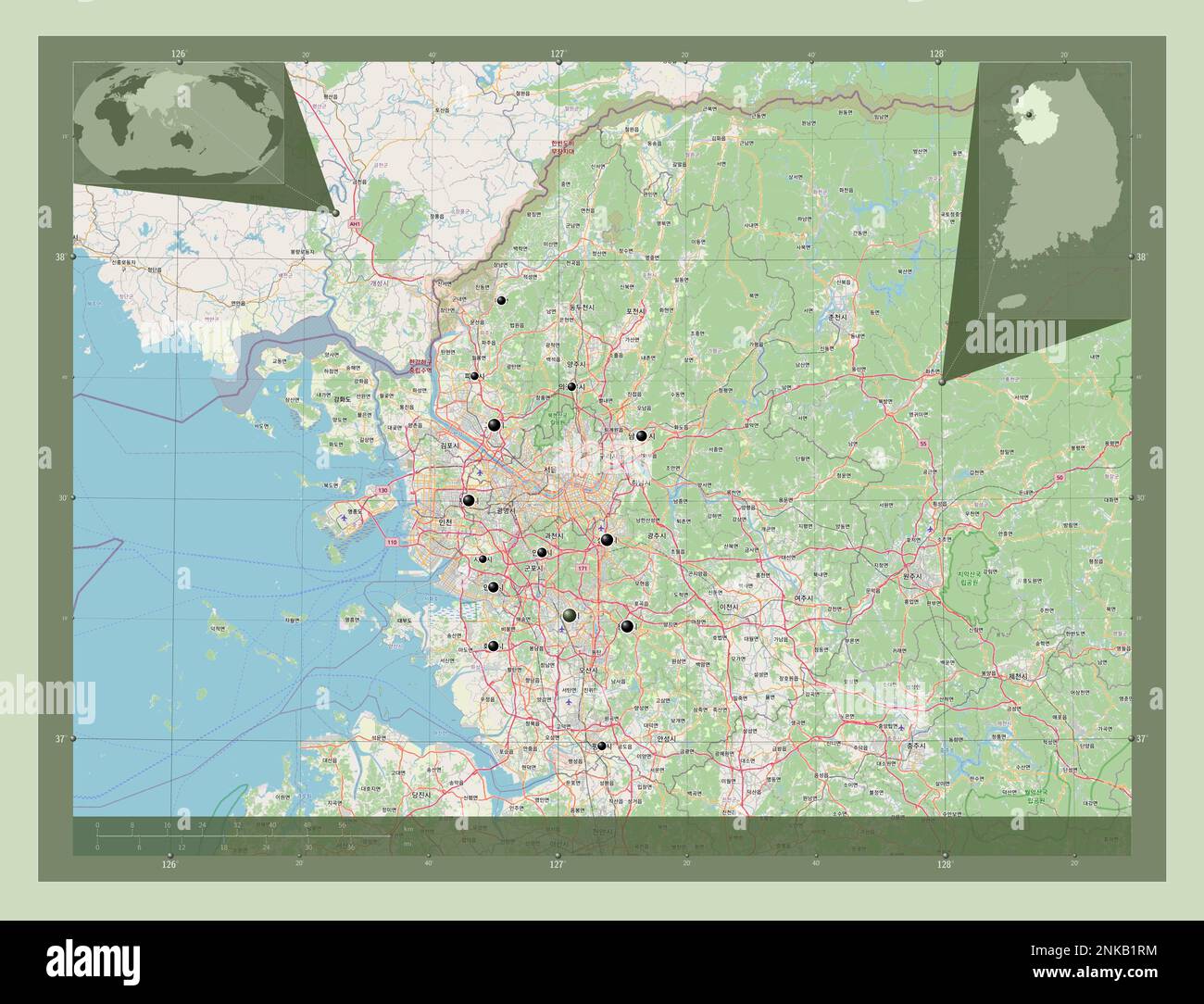 Gyeonggi-do, province of South Korea. Open Street Map. Locations of ...