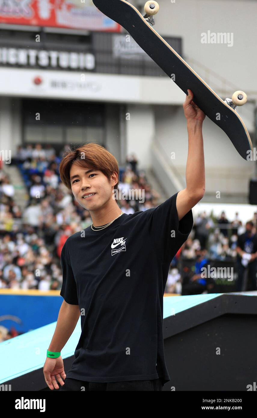 Yuto Horigome of Japan reacts after winning the Men's Skateboard Street ...