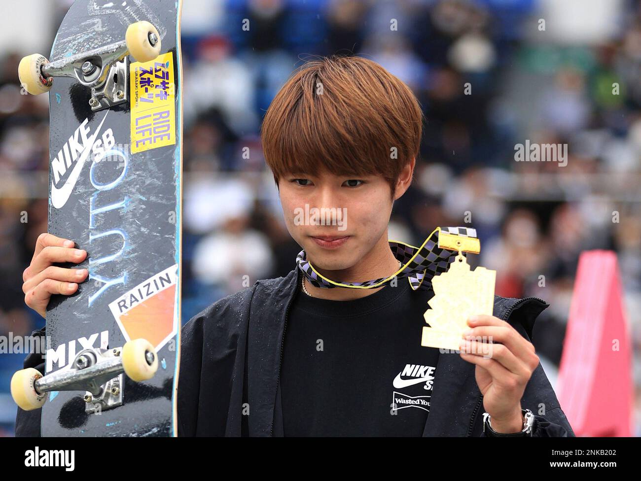 Yuto Horigome of Japan poses for a photo after winning the Men's ...