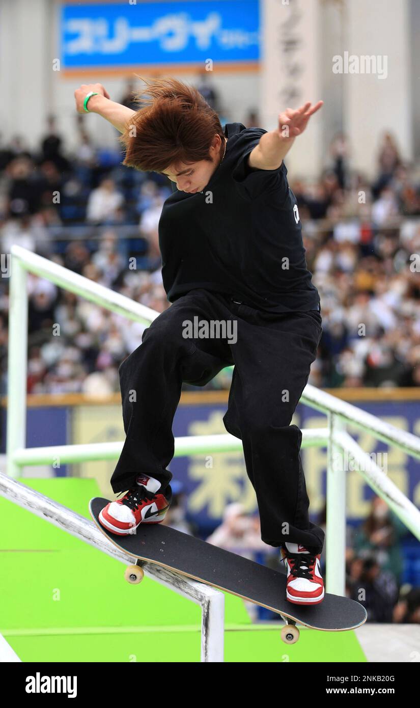 Yuto Horigome of Japan performs during the Men's Skateboard Street at ...