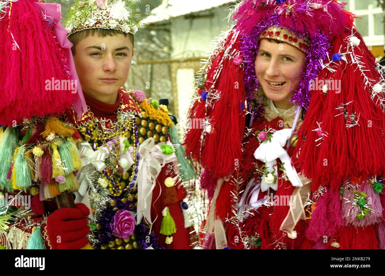 Traditional carolers with heavy decorated costumes in Suceava county ...