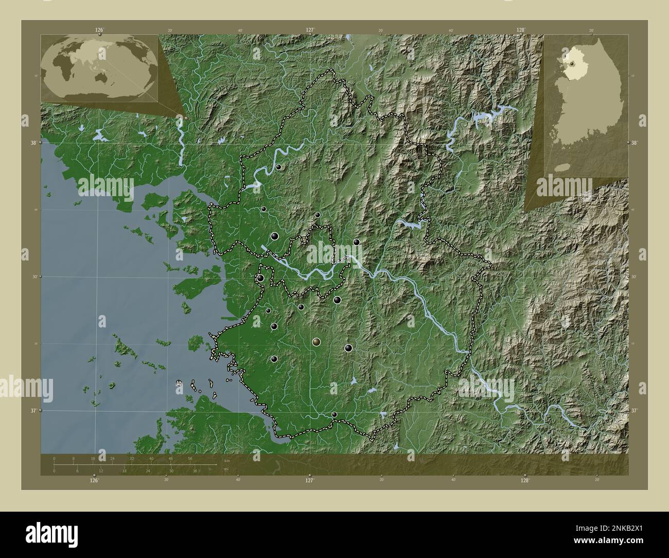 Gyeonggi-do, province of South Korea. Elevation map colored in wiki ...
