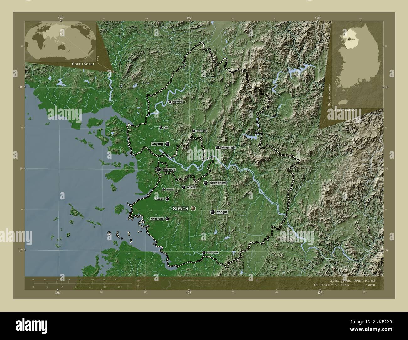 Gyeonggi-do, province of South Korea. Elevation map colored in wiki ...