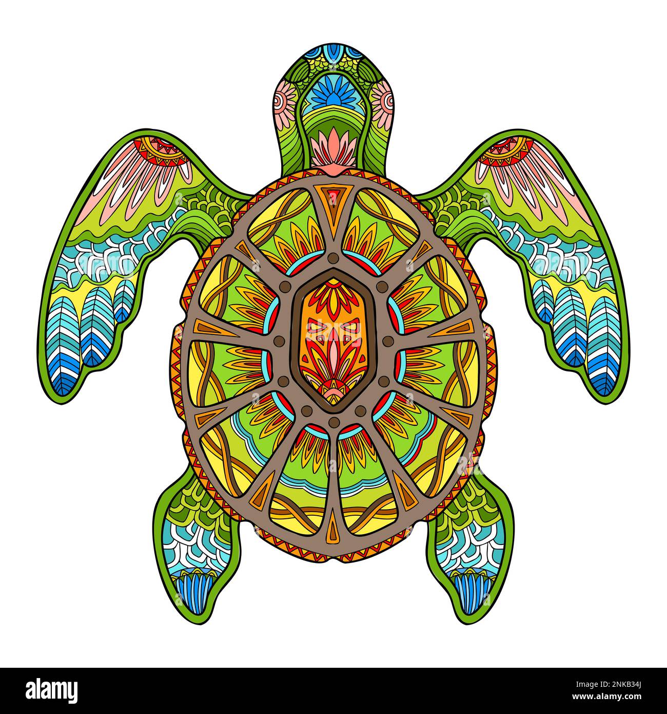 Abstract sea turtle close up with tangle doodle elements. Vector ...