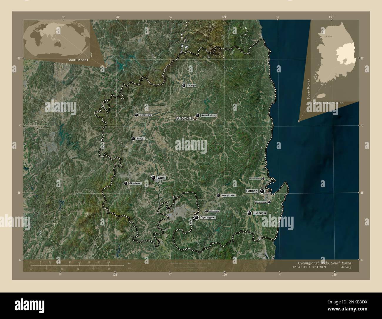 Gyeongsangbuk-do, province of South Korea. High resolution satellite ...