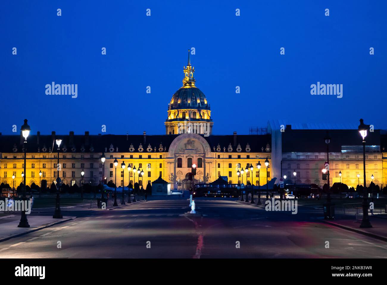 Illuminated Church Dome Of Les Invalides In The Night In Paris, France ...
