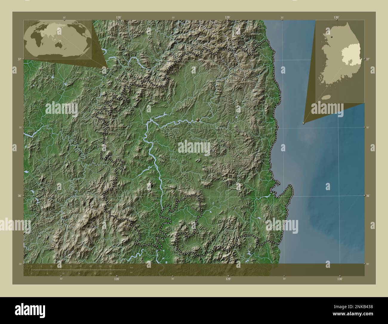 Gyeongsangbuk-do, province of South Korea. Elevation map colored in ...
