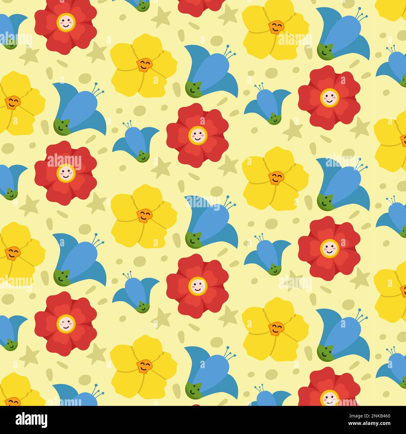 Pattern With Happy Smile Flowers With Faces Background Colorful Vector ...