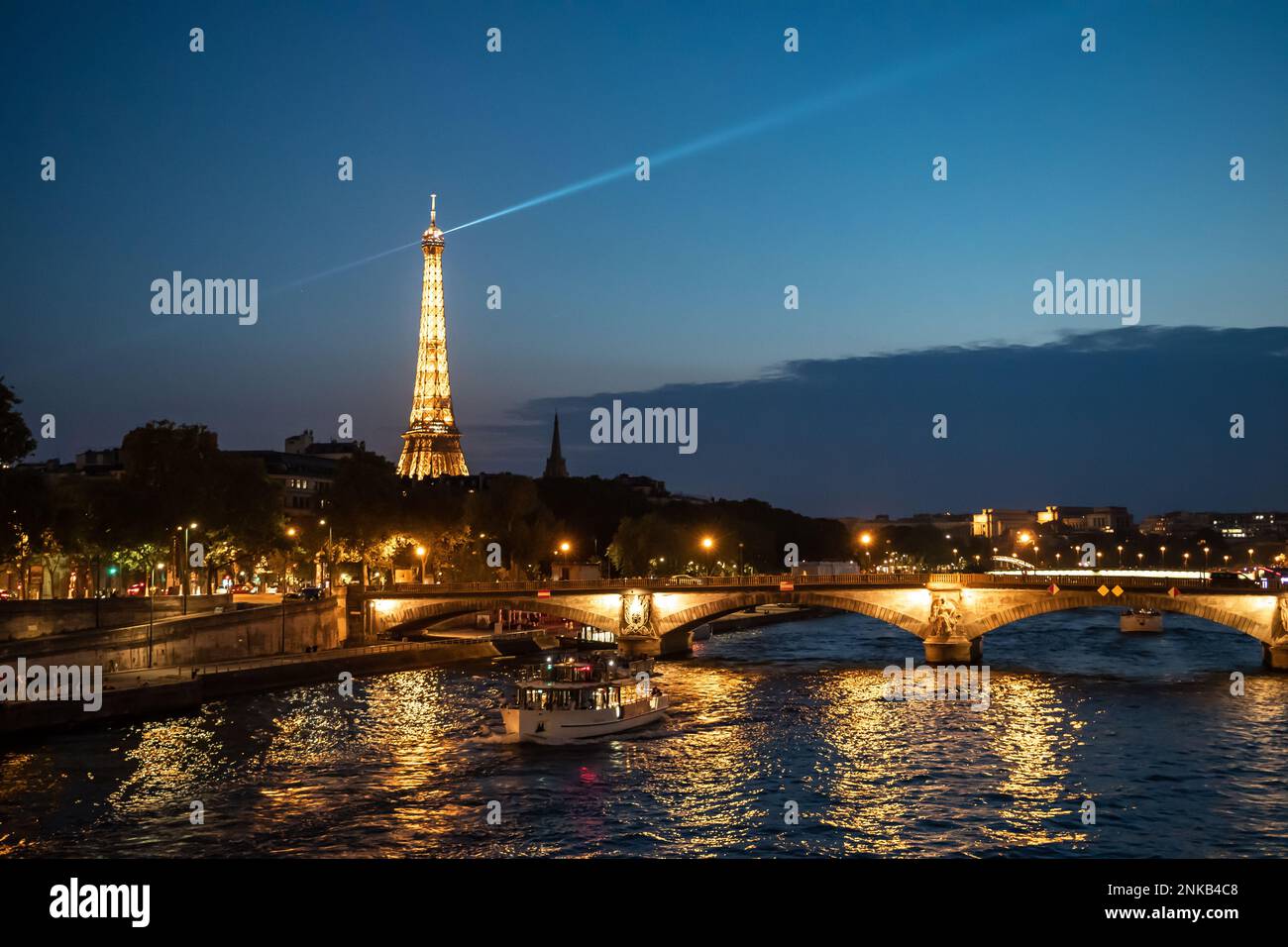 PARIS, France - August 15, 2022: Illuminated Bridge Pont Des Invalides ...