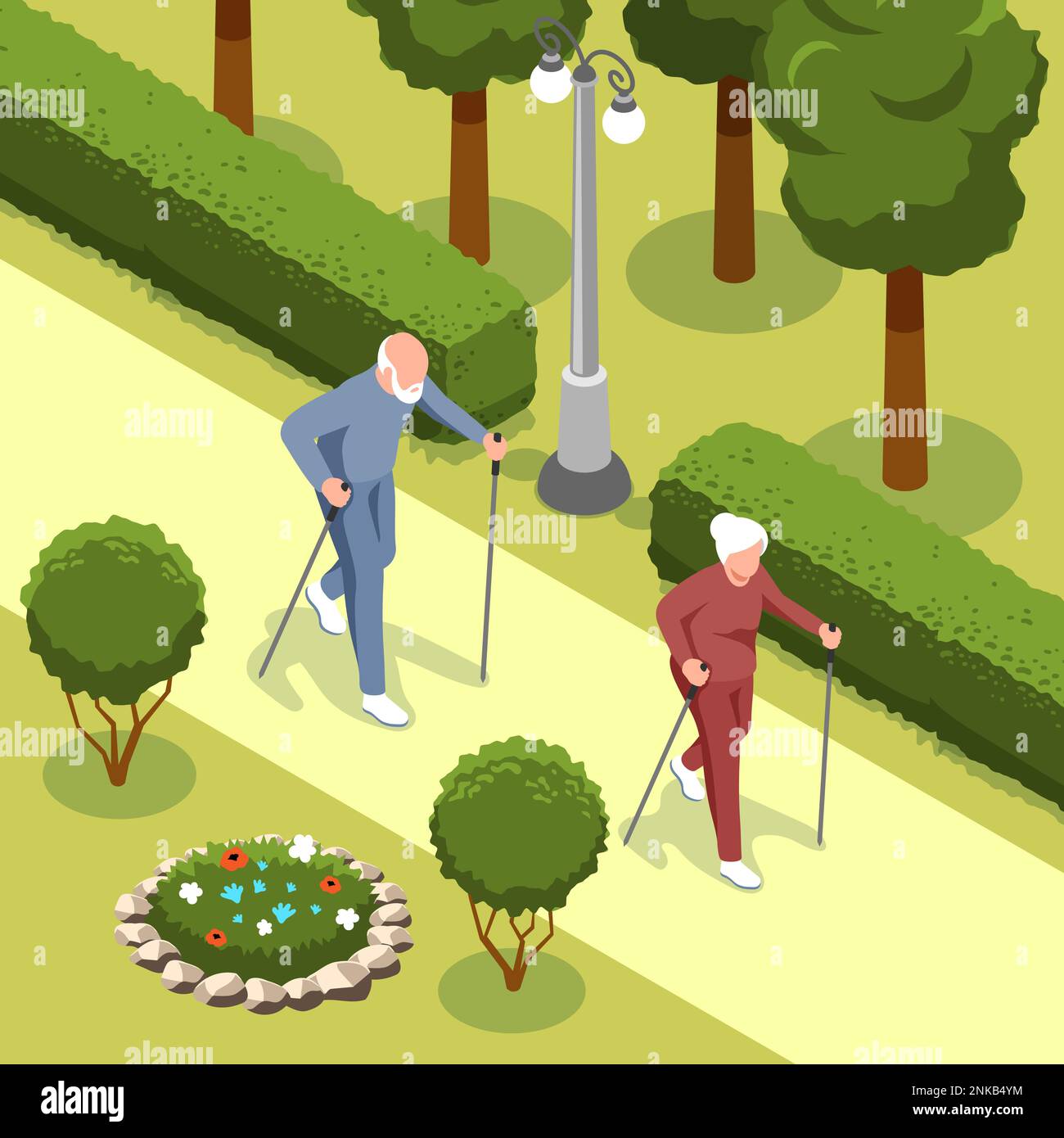 Isometric old people activity composition couple of elderly people do ...
