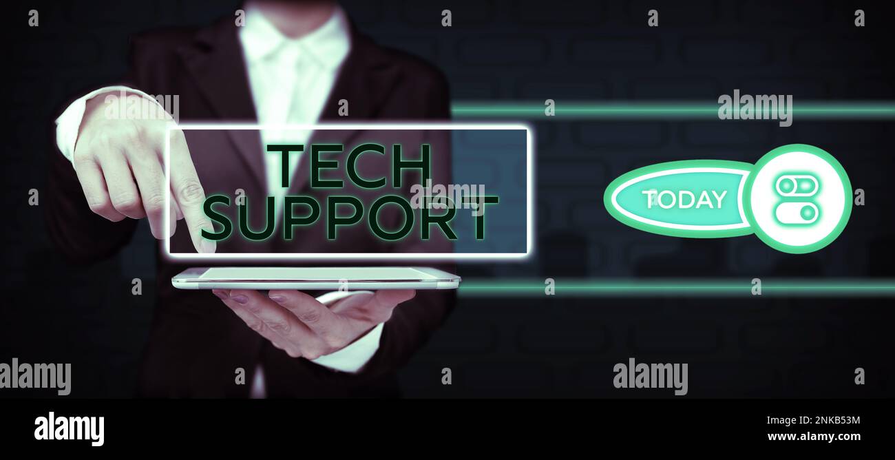 Text caption presenting Tech Support. Business idea Assisting individuals who are having ...