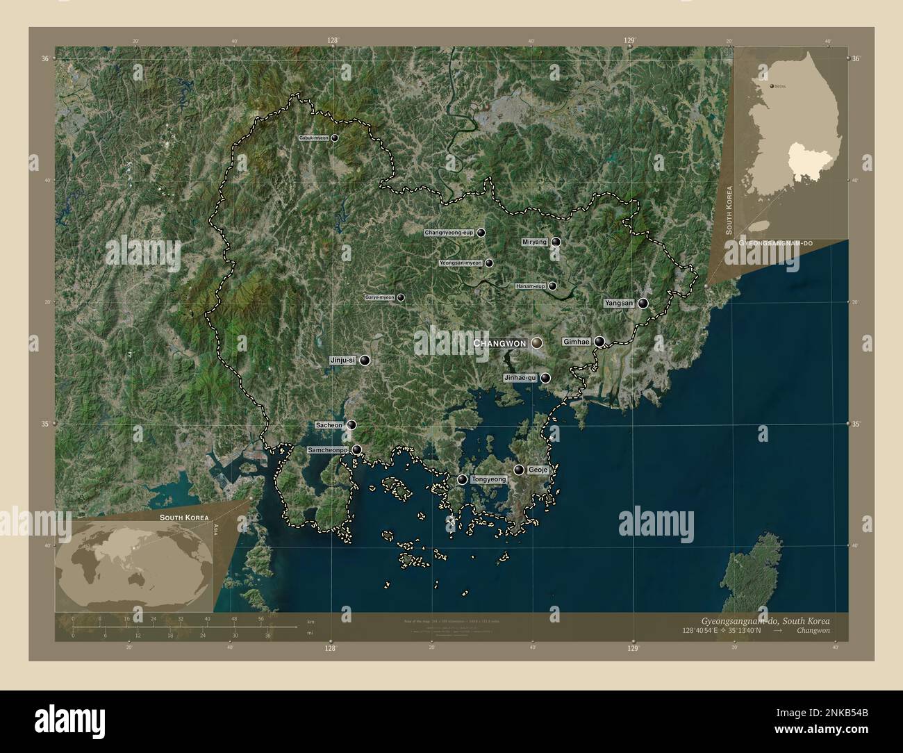 Gyeongsangnam-do, province of South Korea. High resolution satellite ...