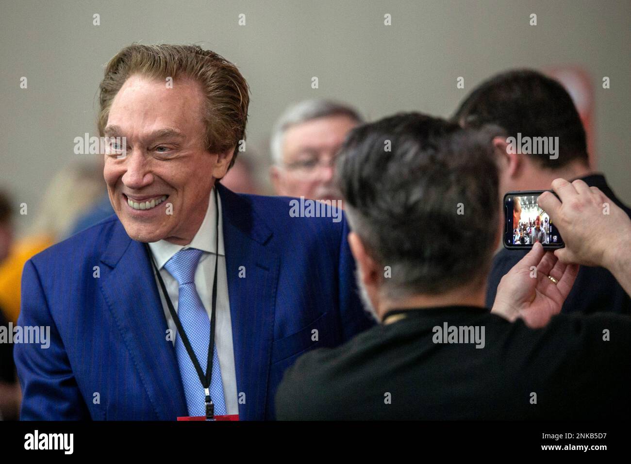 Republican candidate for Michigan Governor Perry Johnson greets ...